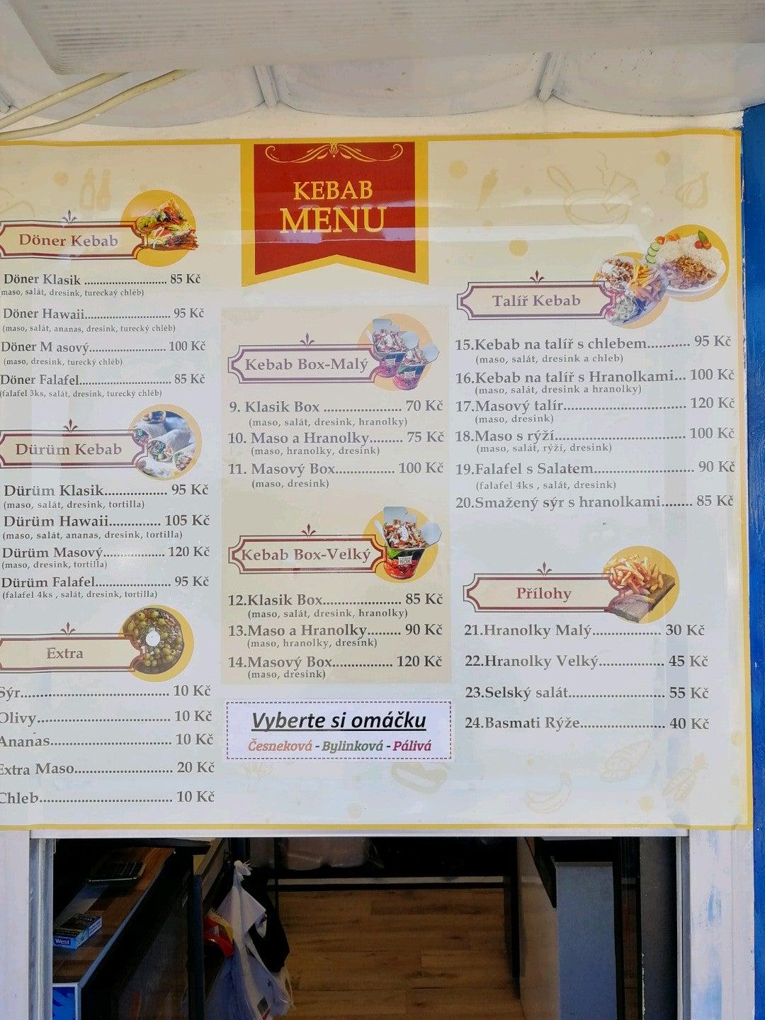 Menu at Kebab & Curry restaurant, Prague