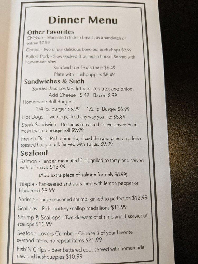 Carta de Johnny Bull's Steakhouse, Louisburg