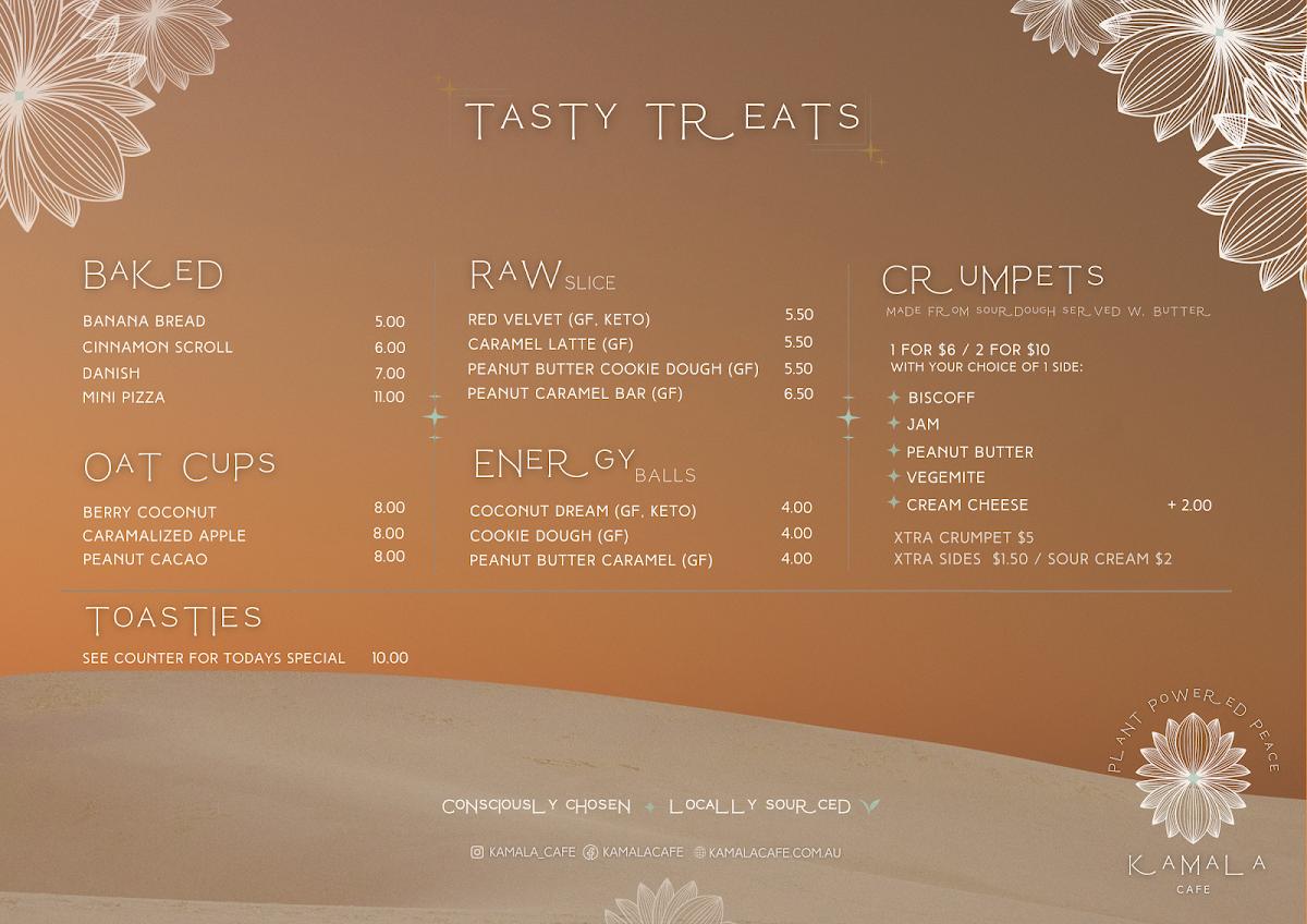 Menu at Kamala Cafe, Surfers Paradise