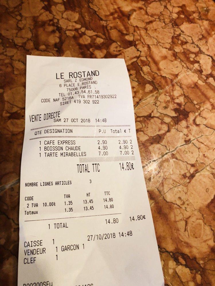 Menu au Le Rostand café, Paris