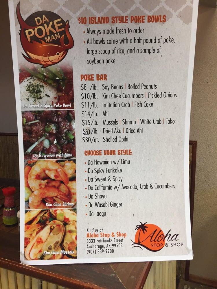 Menu at Lei's Poke Stop restaurant, Anchorage