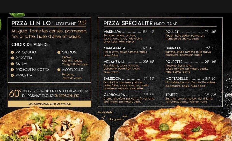 Menu at Li n' Lo pizzeria, Laval