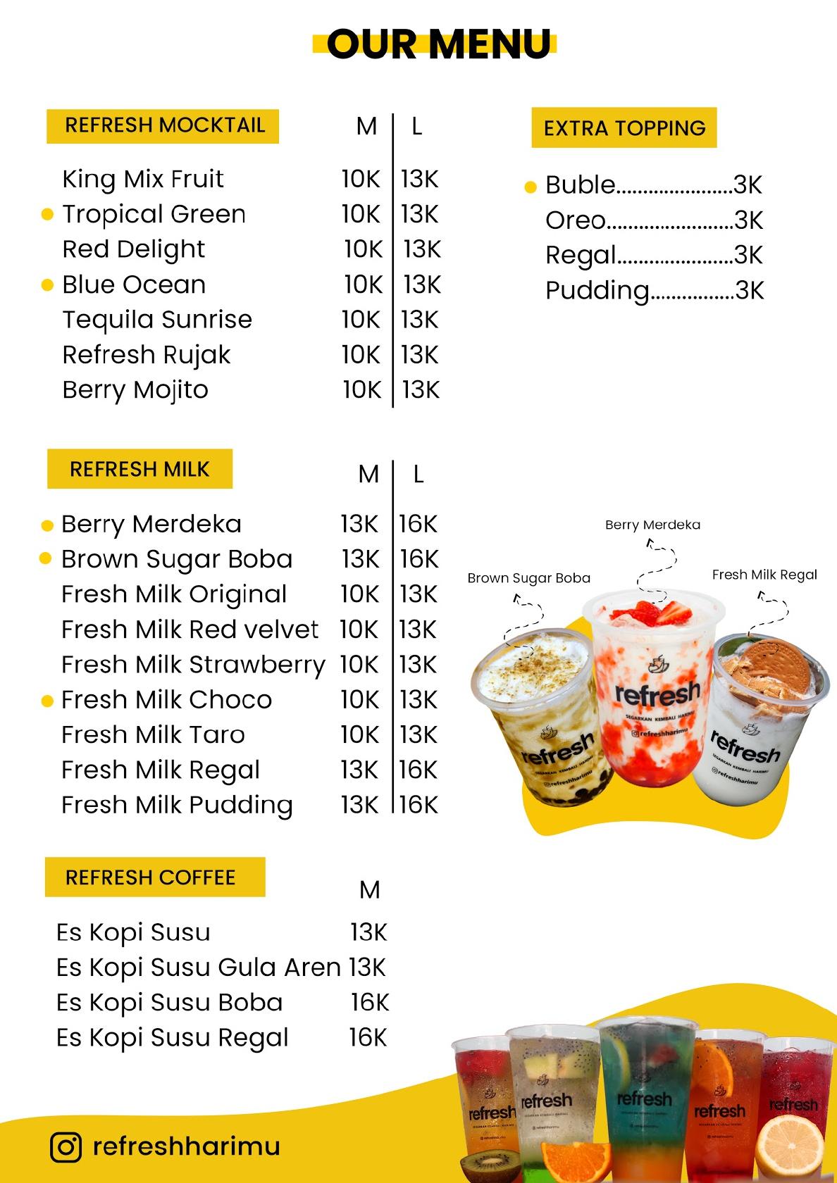Menu at Refresh Harimu Angkrek cafe, South Sumedang