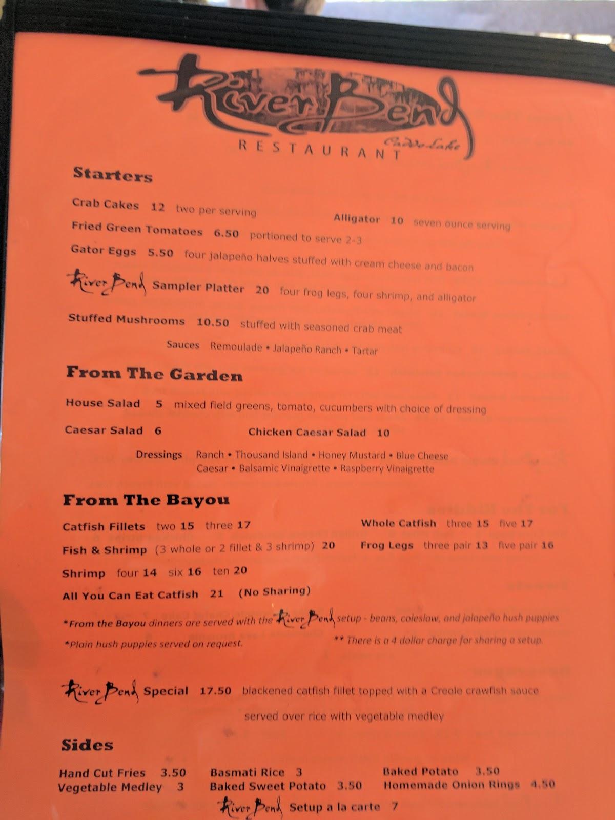 Menu at RiverBend Restaurant on Caddo Lake, Uncertain
