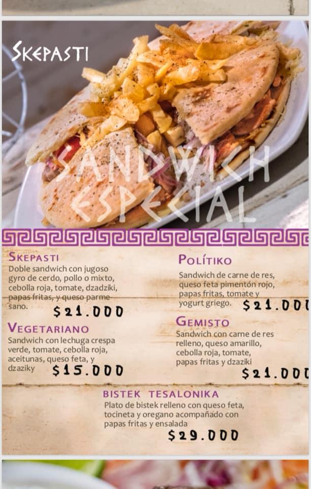 Carta del restaurante Salonika, Bogotá
