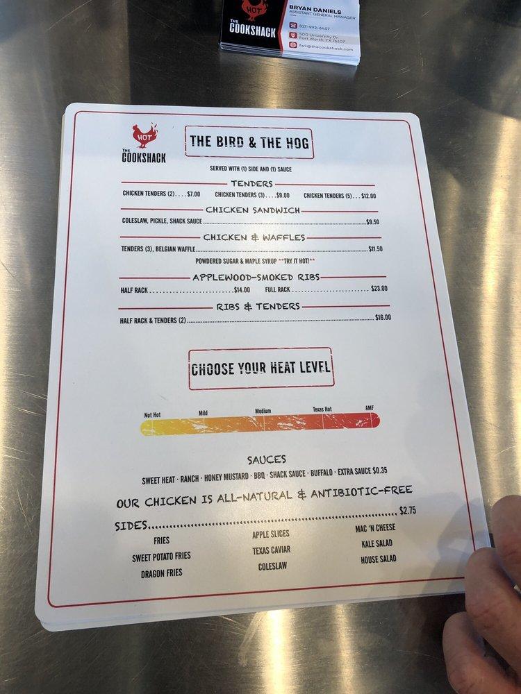 Menu at The Cookshack restaurant, Fort Worth