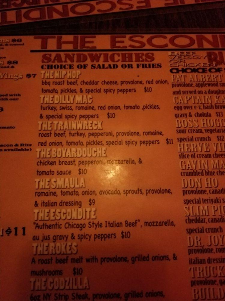 Menu at The Escondite pub & bar, Los Angeles