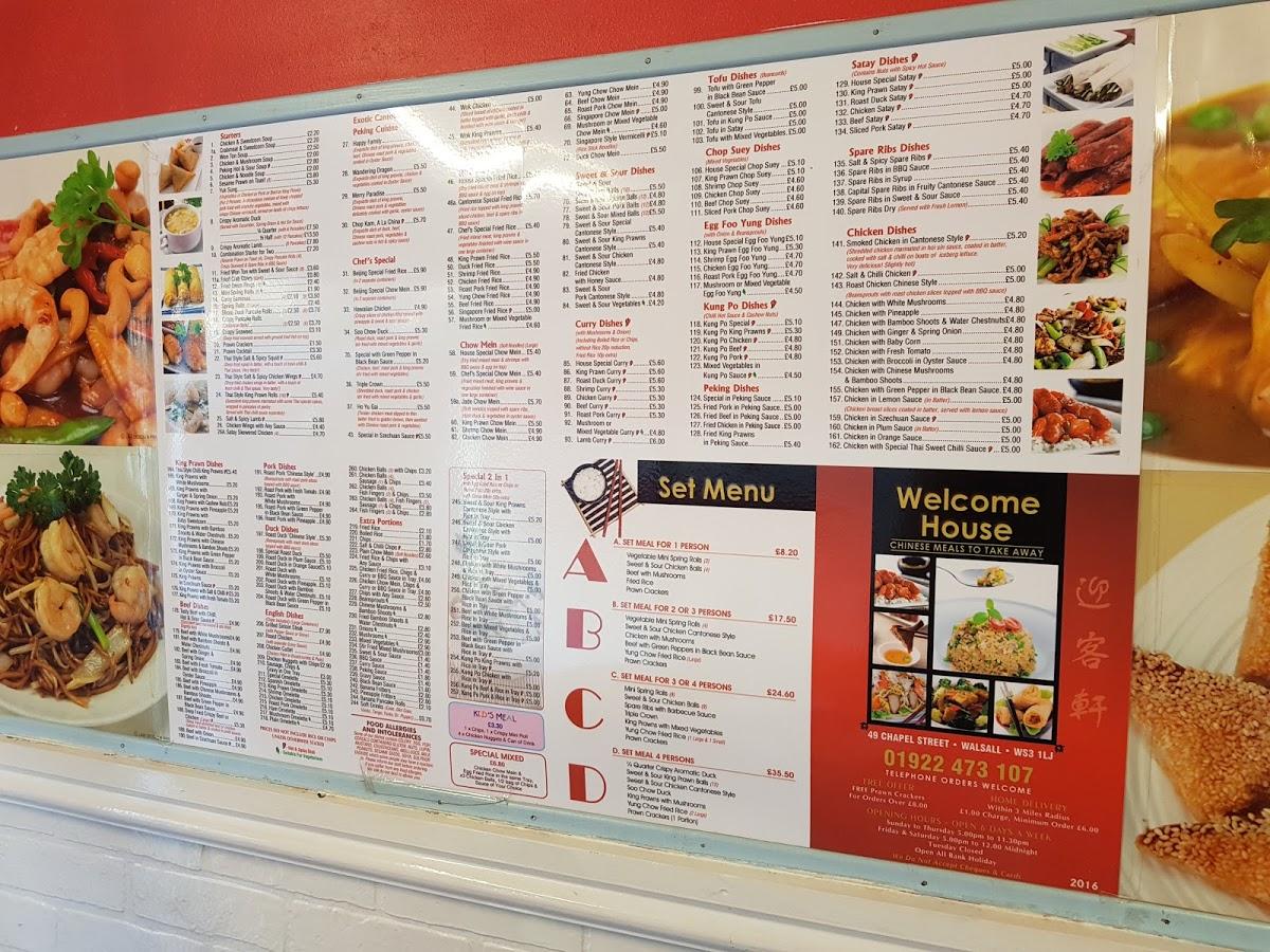 Menu at Welcome House restaurant, Walsall, 49 Chapel St