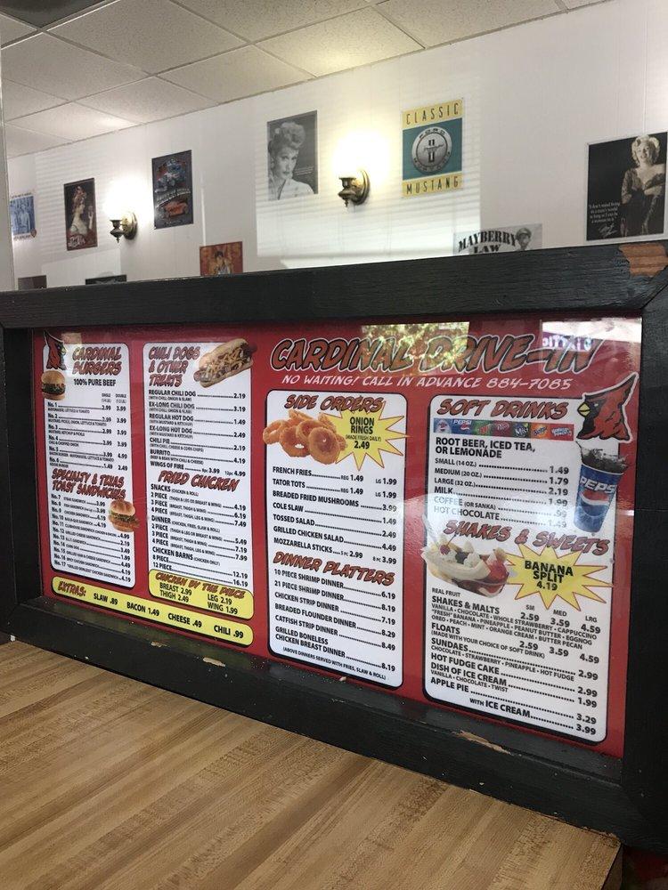 Menu at Cardinal Drive-In restaurant, Brevard