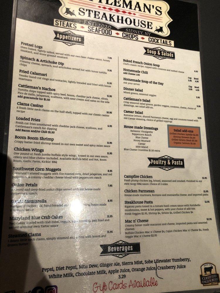 Menu at Cattleman's Steakhouse and Lounge, Sidney