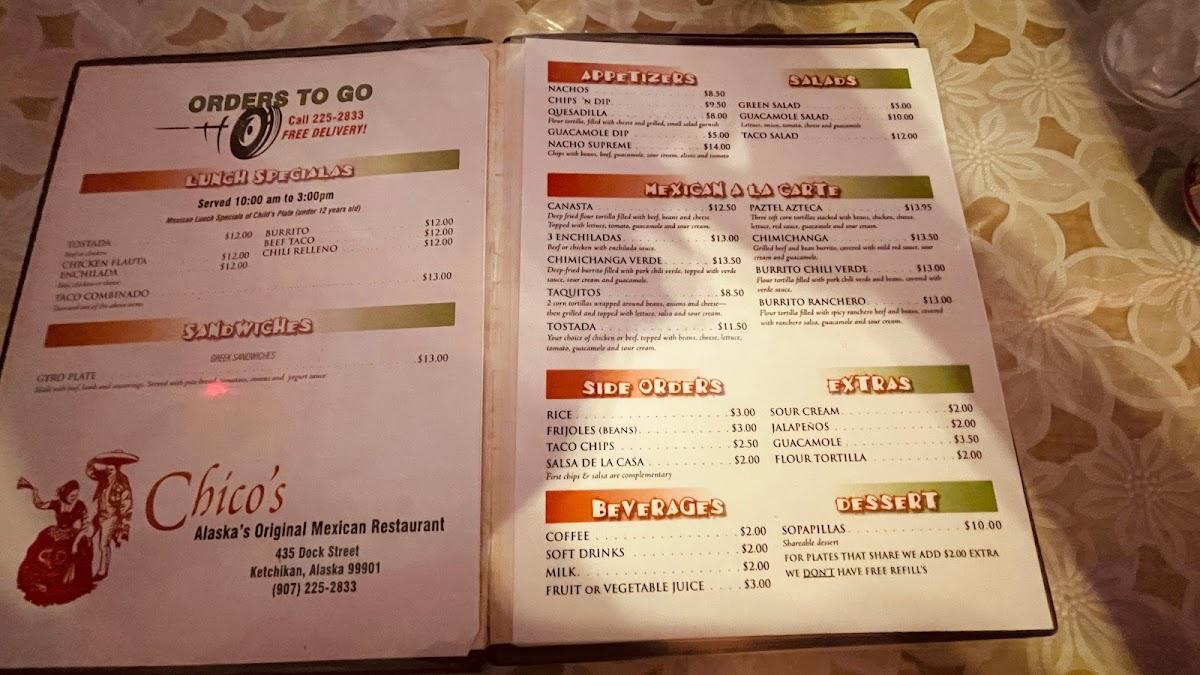 Menu at Chico's Mexican Restaurant, Ketchikan