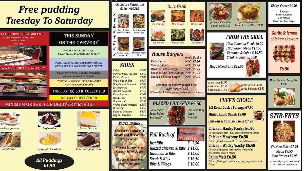 Menu at Clubhouse restaurant, Melton Mowbray