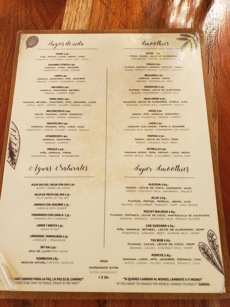 Menu at La Hoja Verde pub & bar, Tulum