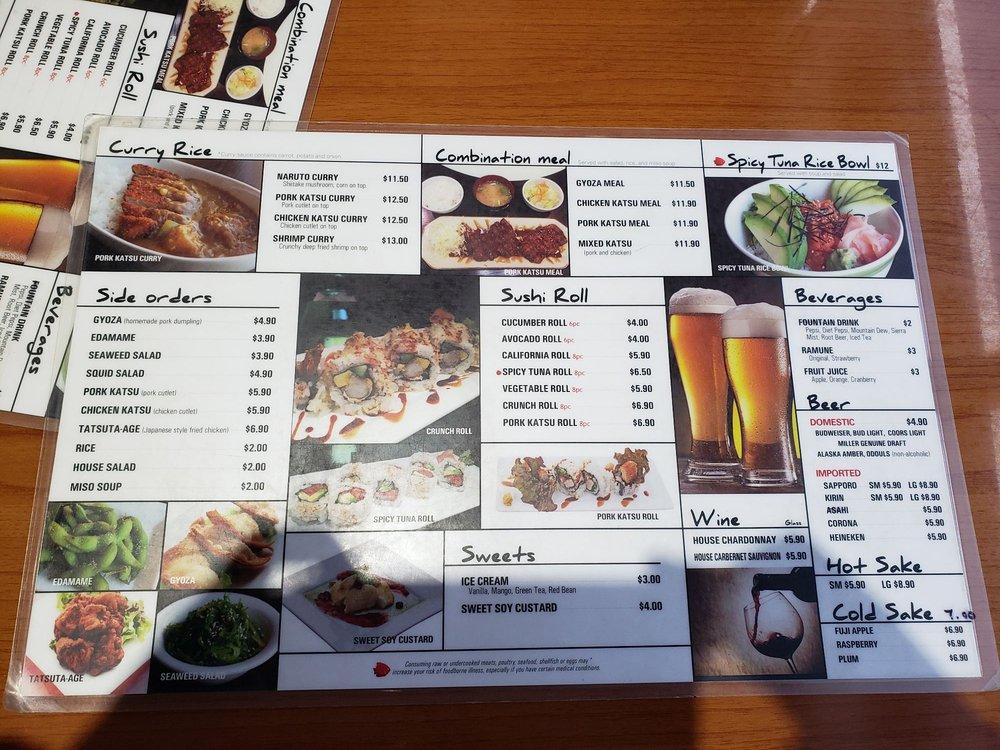 Menu at Naruto Japanese Restaurant, Anchorage