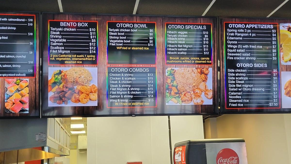 Menu at Otoro Hibachi restaurant, Hoover