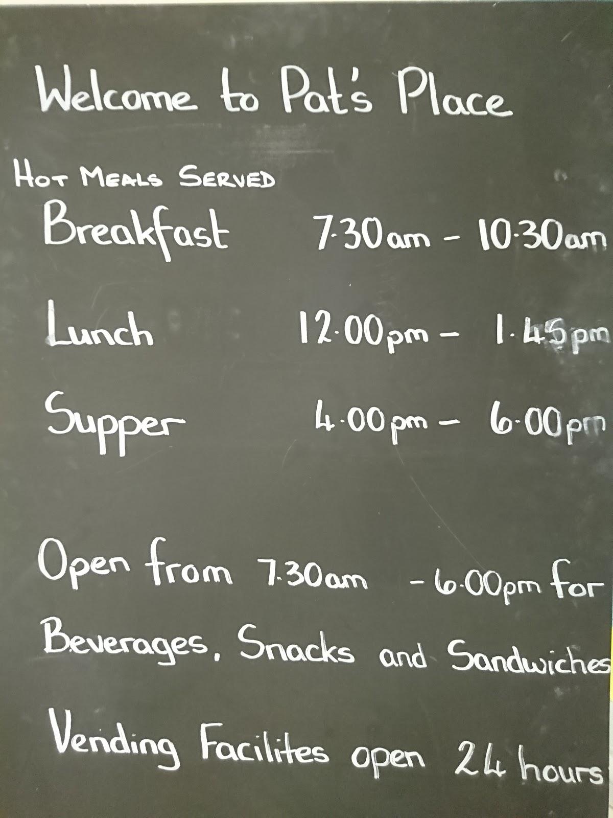 Menu at Pat's Place cafe, Scarborough