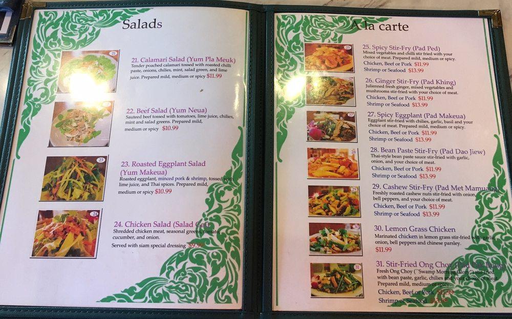 Menu at Siam Square restaurant, Honolulu