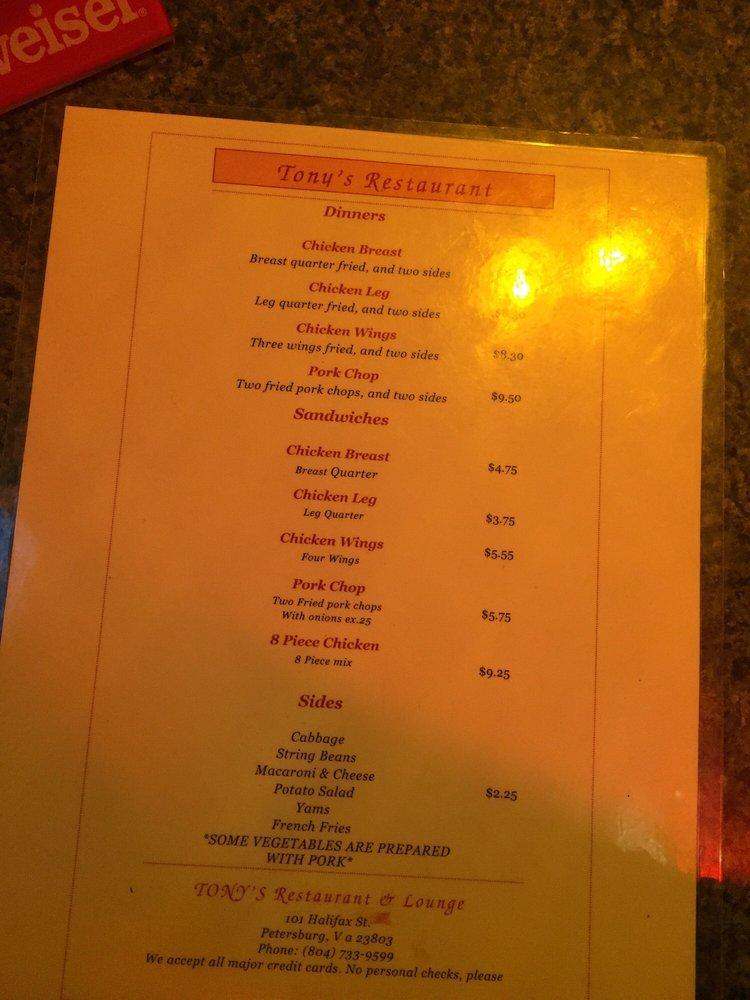 Menu at Tony's Disco restaurant, Petersburg