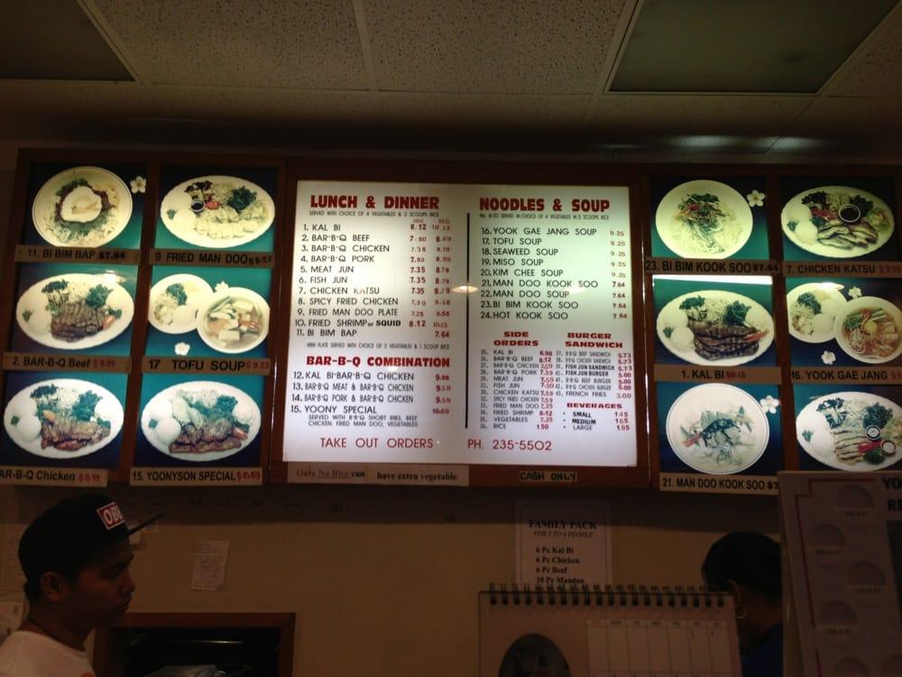 Menu at Yoonyson Korean BBQ, Kaneohe