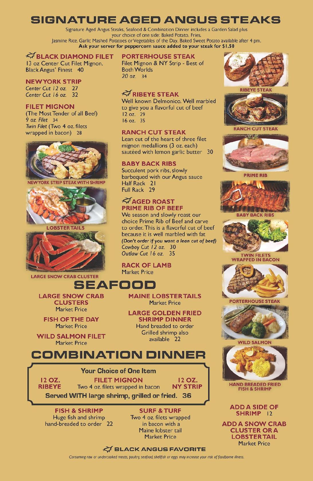 Menu at Black Angus Steakhouse, Bay Lake, W Irlo Bronson Memorial Hwy