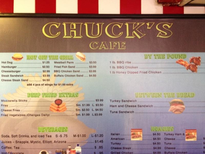 Menu at Chuck's Cafe, Trenton, 551 Hamilton Ave