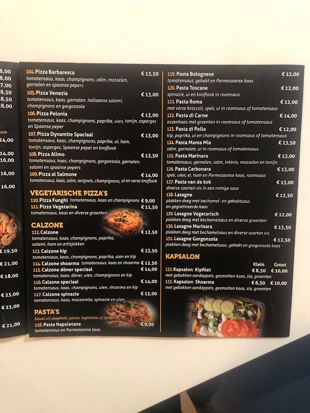 Menu at De Pyramide, Scheemda