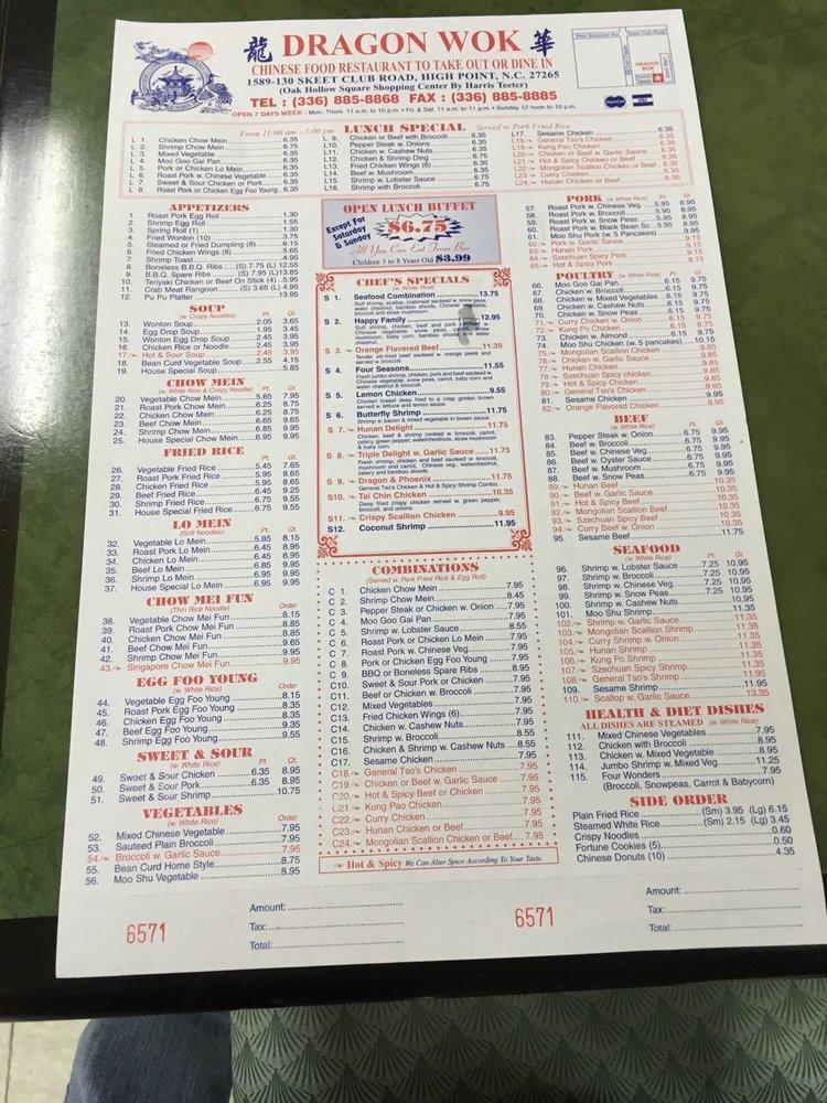 Menu at Dragon Wok Chinese Restaurant, High Point