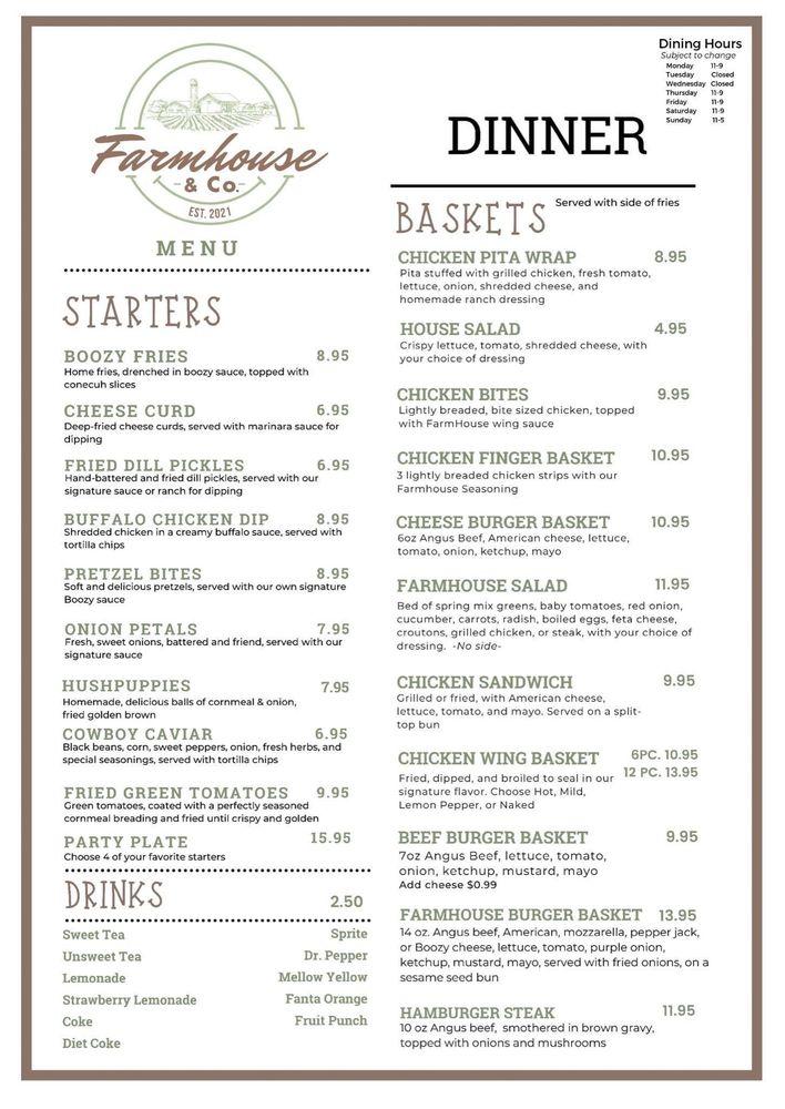 Menu at Farmhouse & Co. pub & bar, Lineville