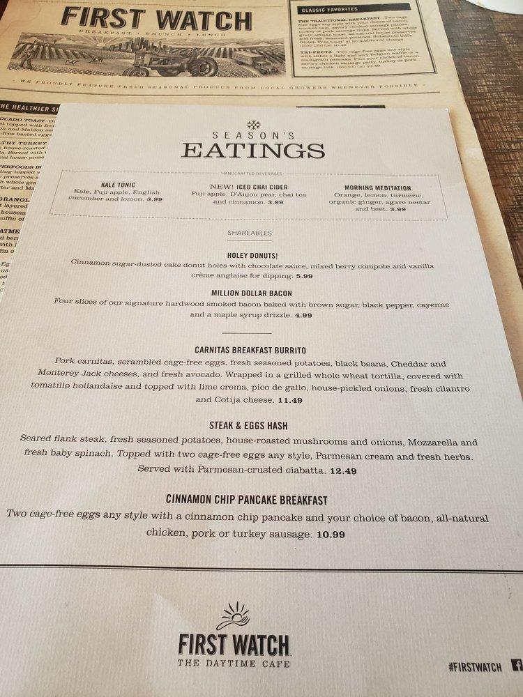 Menu at First Watch cafe, Tucson, E Grant Rd