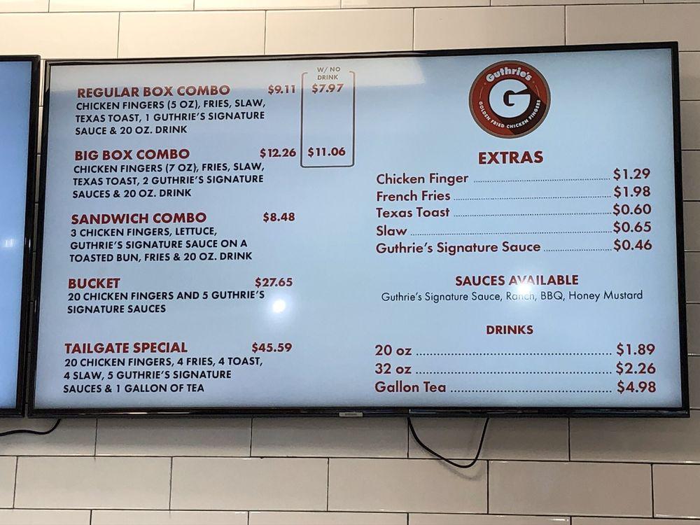 Menu at Guthrie's Chicken Fingers fast food, Tampa, S Dale Mabry Hwy