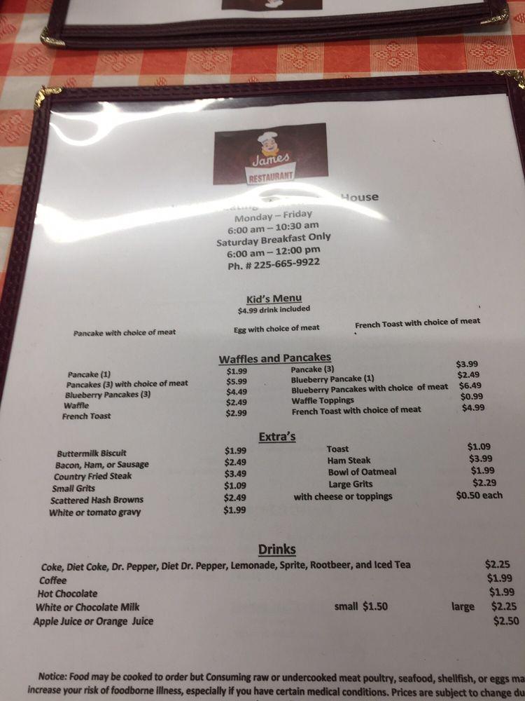 Menu at James Restaurant, Denham Springs