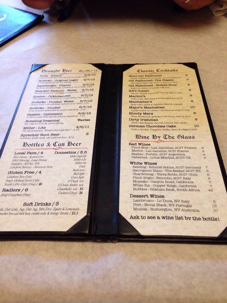 Menu at Kegel's Inn restaurant, West Allis