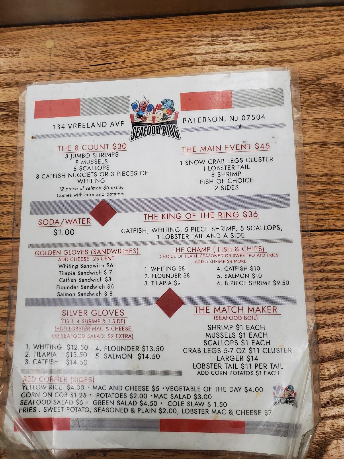 Menu at SEAFOOD RING restaurant, Paterson