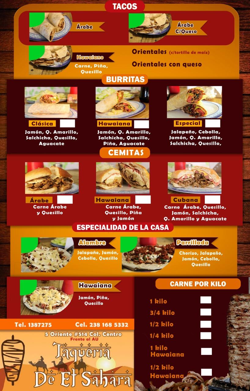 Menu at Super Tortas Hidalguenses restaurant, Tehuacán