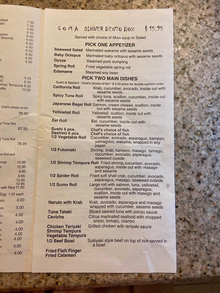Menu at Sushi Goma restaurant, Port St. Lucie