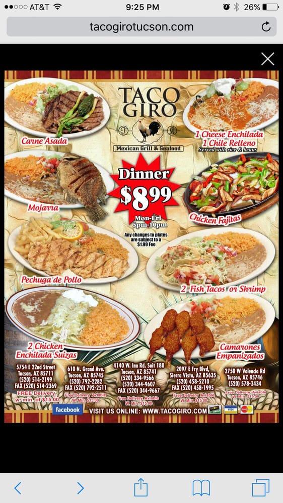 Menu at Taco Giro pub & bar, Tucson, W Valencia Rd