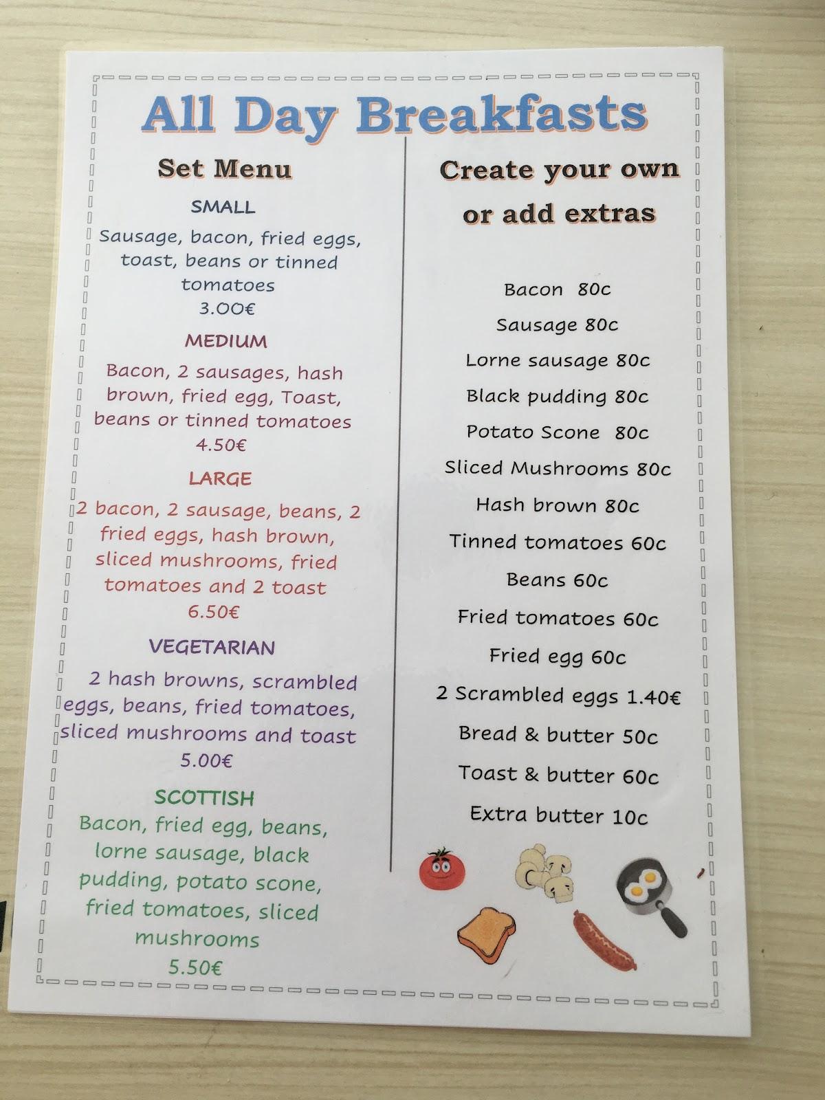 Menu at The Jukebox Bar, Benidorm