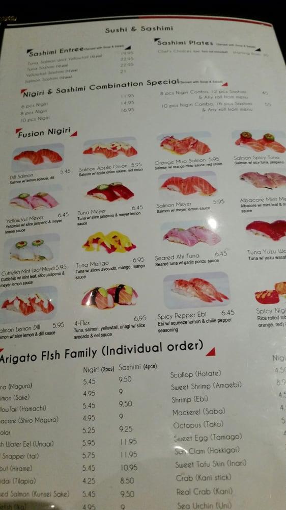 Menu at Arigato Sushi restaurant, Salinas