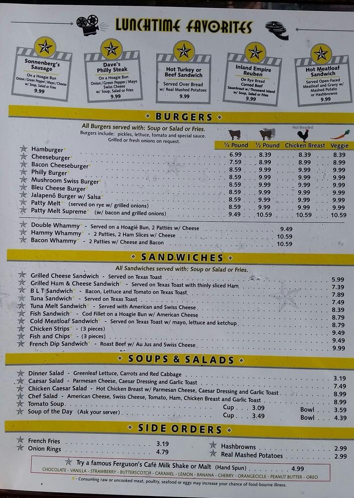 Menu at Fergusons Fountain Cafe, Spokane