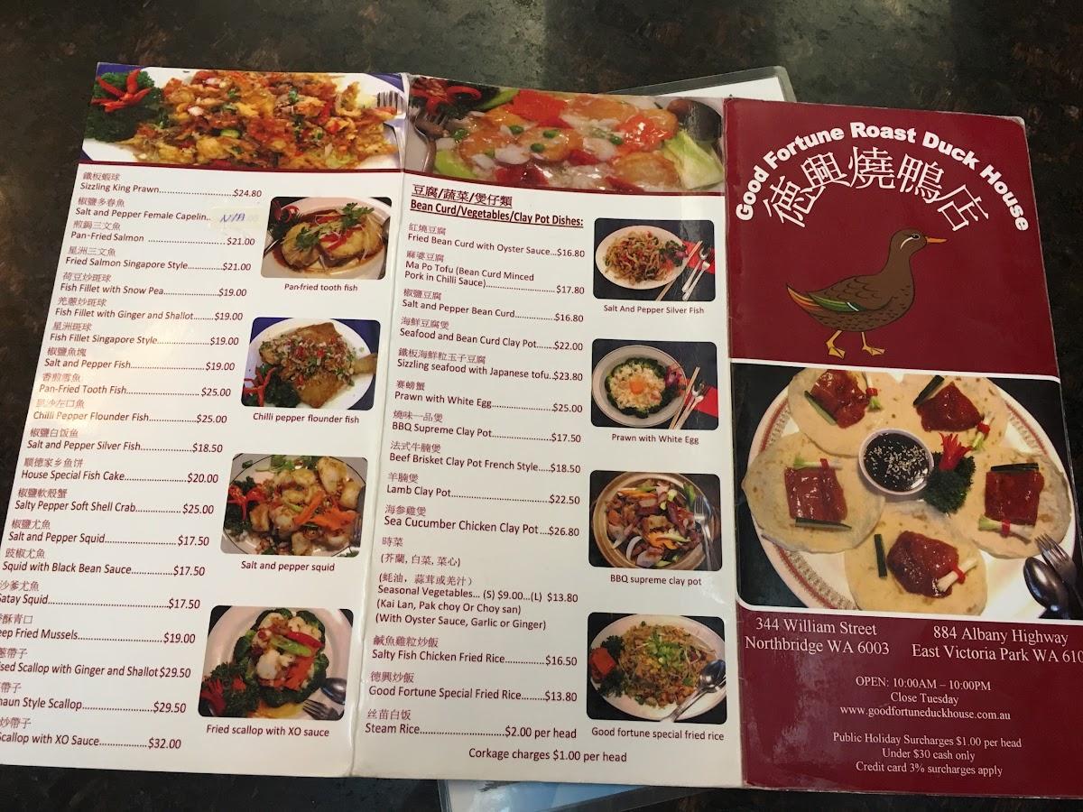 Menu at Good Fortune Roast Duck House restaurant, Perth