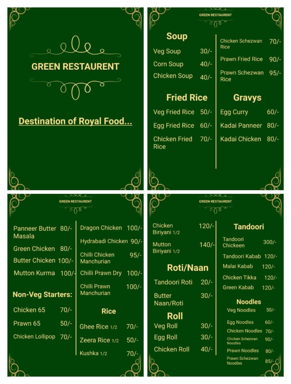Menu at Green Restaurant, Melvisharam