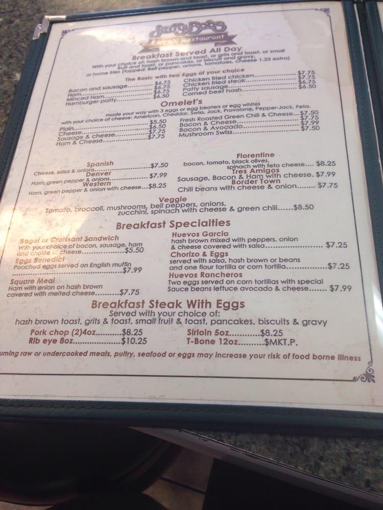 Menu at Jerry Bob's Restaurant, Tucson, E Valencia Rd