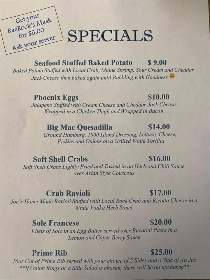 Menu at Rae Rocks Bar & Grill, Methuen