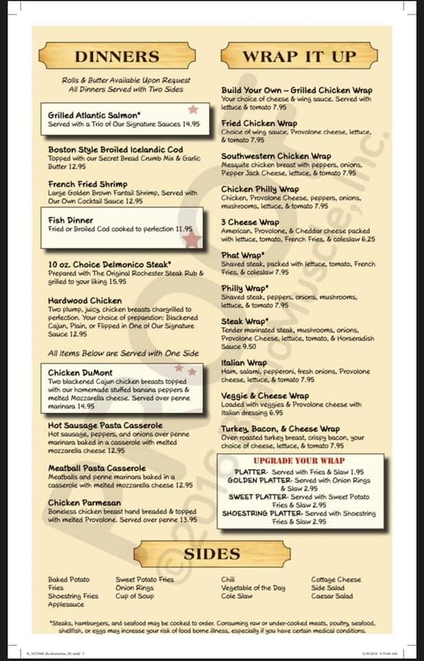 Menu at Rochester Inn pub & bar, Pittsburgh, 505 Rochester Rd