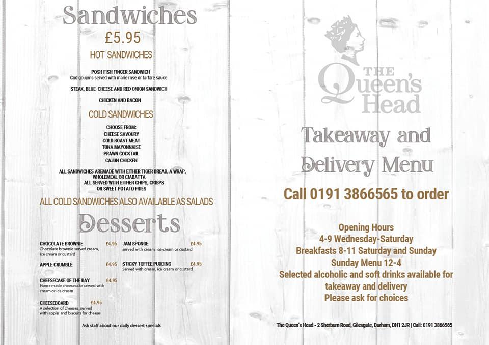 Menu at The Queens Head, Gilesgate Durham restaurant, Durham