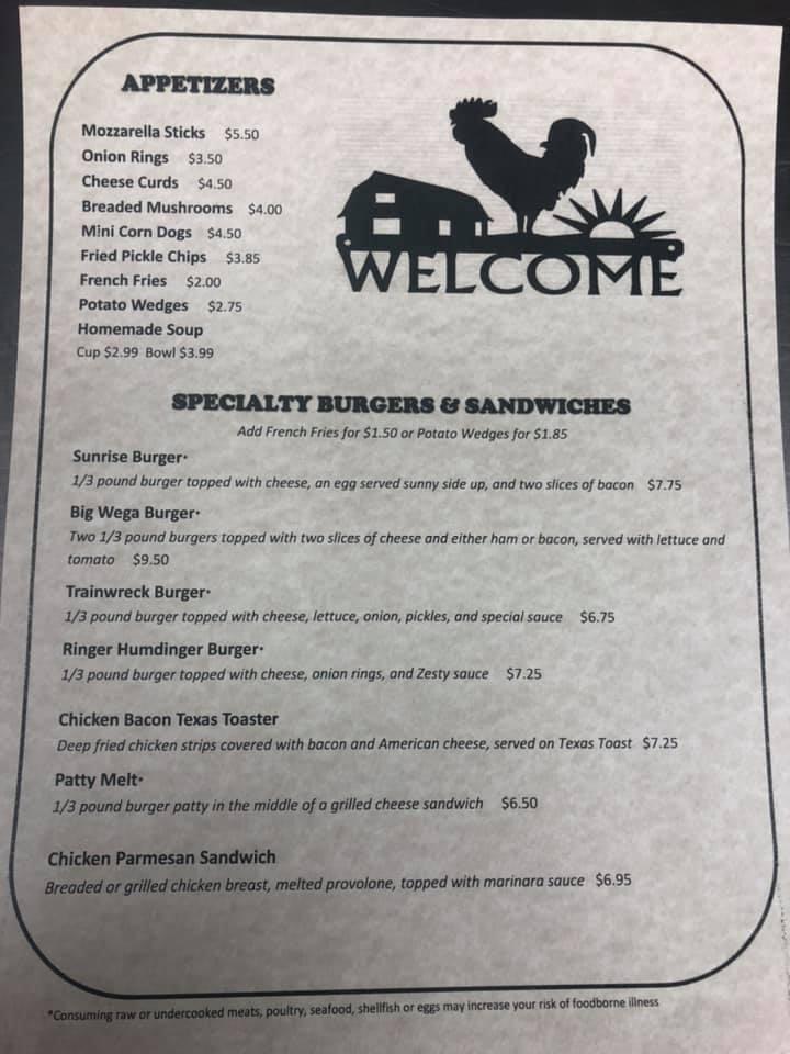 Menu at Wega Dairy Barn, Weyauwega