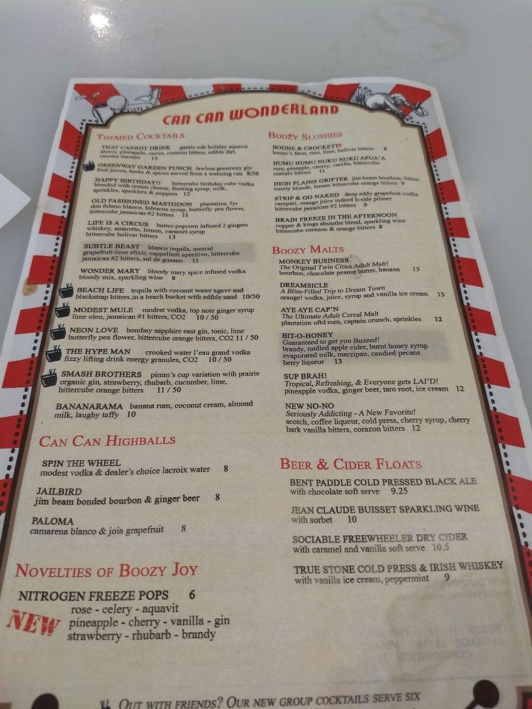 Menu at Can Can Wonderland pub & bar, Saint Paul