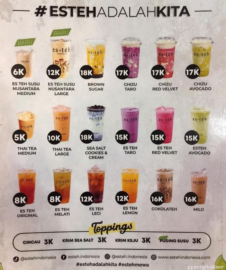 Carta del café Esteh Indonesia Wonopringgo, Indonesia