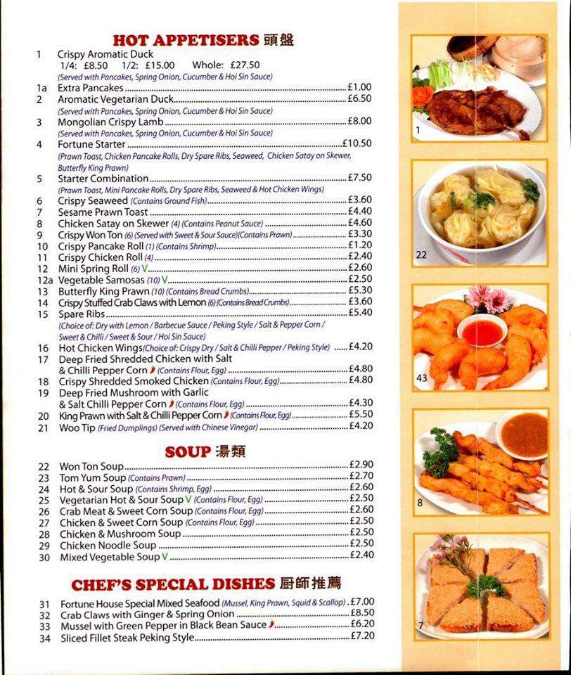 Menu at Fortune Chinese restaurant, Maidstone