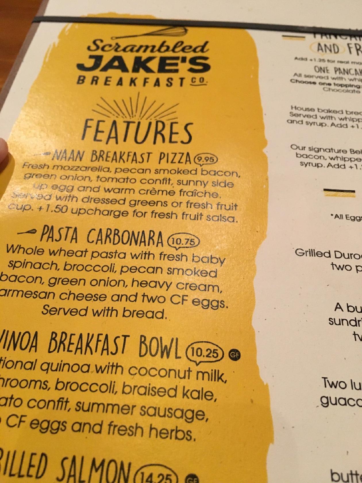 Menu at Scrambled Jake's Breakfast Company desserts, Knoxville